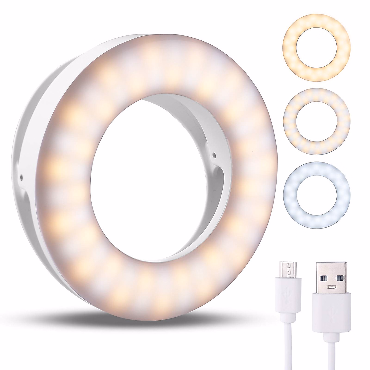 Benbilry Clip On Selfie Ring Light, Compatible with iPhone 15/14/13/12 Series, Rechargeable Mini Circle Light with 3 Light Modes / 4-Level Brightness for iPhone/Android Cell Phone iPad Laptop