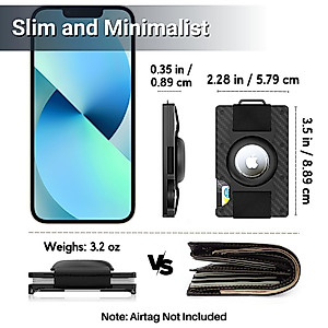 Elzama Airtag Wallet Men with ID Window & Lanyard, Slim Metal Card Case, Aluminum Cardholder with Air Tag Holder, RFID Blocking & Airtags Keychain (Apple Air tags Not Included)