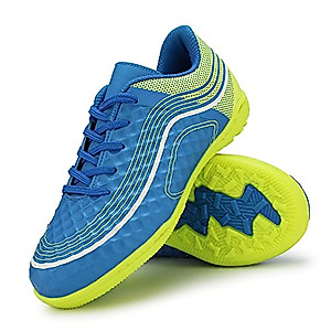Hawkwell Kids Indoor Comfortable Soccer Shoes(Toddler/Little Kid/Big Kid), Blue PU, 2 M US