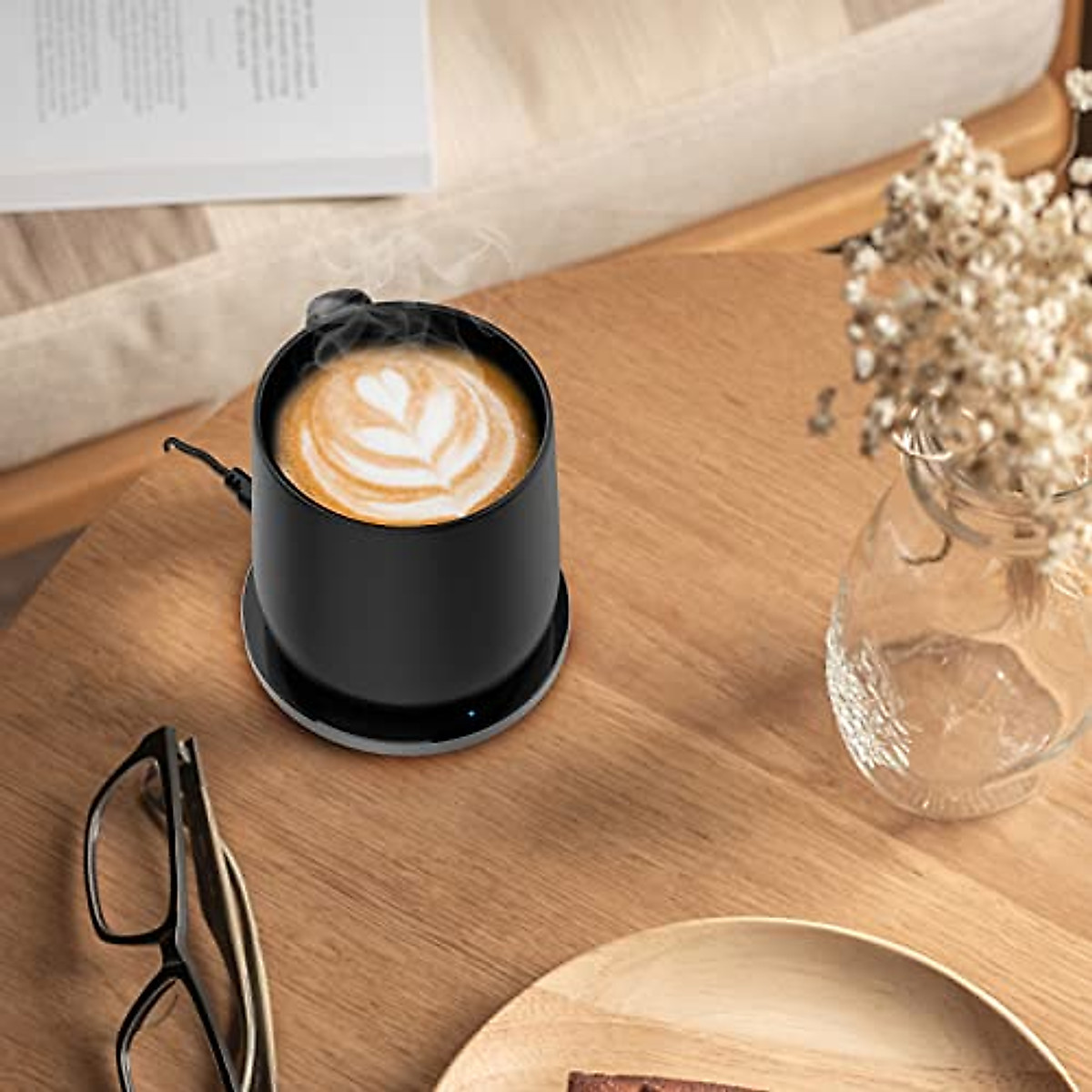 APEKX Auto On/Off Gravity-Induction Coffee Mug with Intelligent Temperature Control 113°F/45°C Cup Warmer Self-Heating with Wireless Charging Function Gifts for Home Office (Mug Included) Black