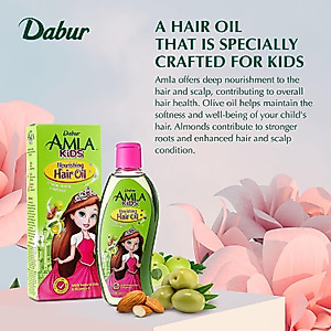Dabur Amla Hair Oil - Natural Formula for Kids' Long, Strong, and Healthy Hair - Enriched with Olive and Almond - 200 ML Pack of 1