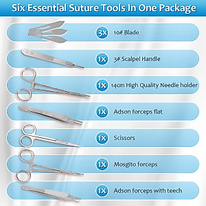Suture Practice Training Kit for Medical PA, NP Students, Residents Practicing Clinicians, with Large Silicone Lip Suture Pad, Instruments, Stapler Remover Training Videos for Education only