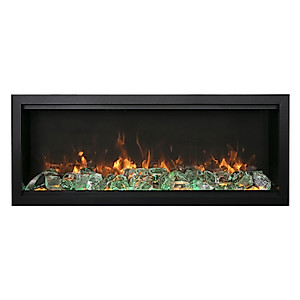 Amantii SYM-60-XT-BESPOKE Symmetry Extra Tall Bespoke 60 Inch Recessed Indoor Outdoor Electric Fireplace, WiFi Bluetooth Speaker Available, with Trim and Ice Media