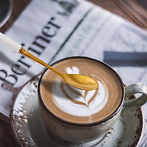 Tregoer Coffee Spoon Set,Ceramic Jar with 8 Small Spoons for Coffee,Tea,Ice Cream,Cake,Flatware Set (White gold jar+8 spoons)