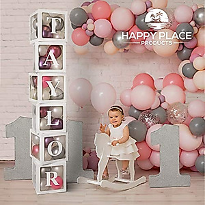 Baby Balloon Box with Letters (6 White Boxes) - 2-Sets of A-Z, 52 Letters for Custom Name - Baby Boxes with Letters for Baby Shower Decorations for Boy, Birthday Party, Gender Reveal Box for Balloons