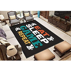 Game Quote and Saying Eat Sleep Game Repeat Area Rugs Floor Mat Non Slip Throw Rugs Soft Door Mat Nursery Carpet for Living Room Home Indoor Outdoor Runner Rugs Yoga Mat