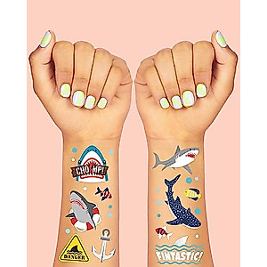 xo, Fetti Shark Temporary Tattoos - 38 Metallic Styles | Underwater Sea Creature, Ocean Animal Birthday Party Supplies, Summer, Totally Jawsome, Arts and Crafts