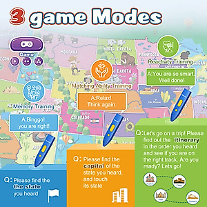 Qiaojoy V2 Interactive Kids Map Bilingual United States Map for Kids Learning, Educational Talking USA Map Poster Geography Games Personalized Kids Toys for Boys & Girls Ages 3-12