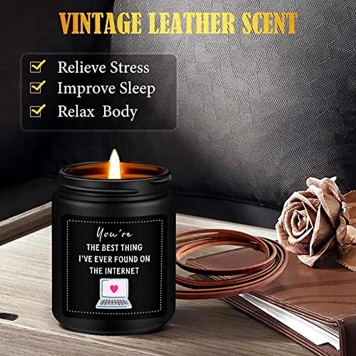 SOGLIM Internet Dating Gifts, Met Online Dating Gifts - Happy One Year Anniversary Boyfriend, Partner Anniversary - Gifts for Wedding Anniversary Husband, Wife, Girlfriend - Romantic Candles