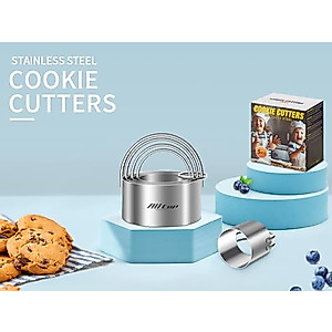 ALLTOP 5 Pieces Circle Biscuit Cutter,Professional Stainless Steel Round Cookie Cutters Tool with Ring Handle for Baking Pastry Doughnut
