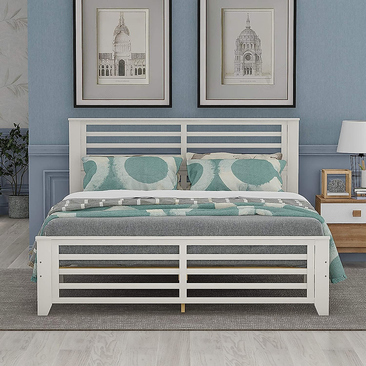 STP-Y Queen Bed Frame with Headboard Wood Platform Queen Bed,No Box Spring Needed (White, Queen) (Color : White, Size : Queen)