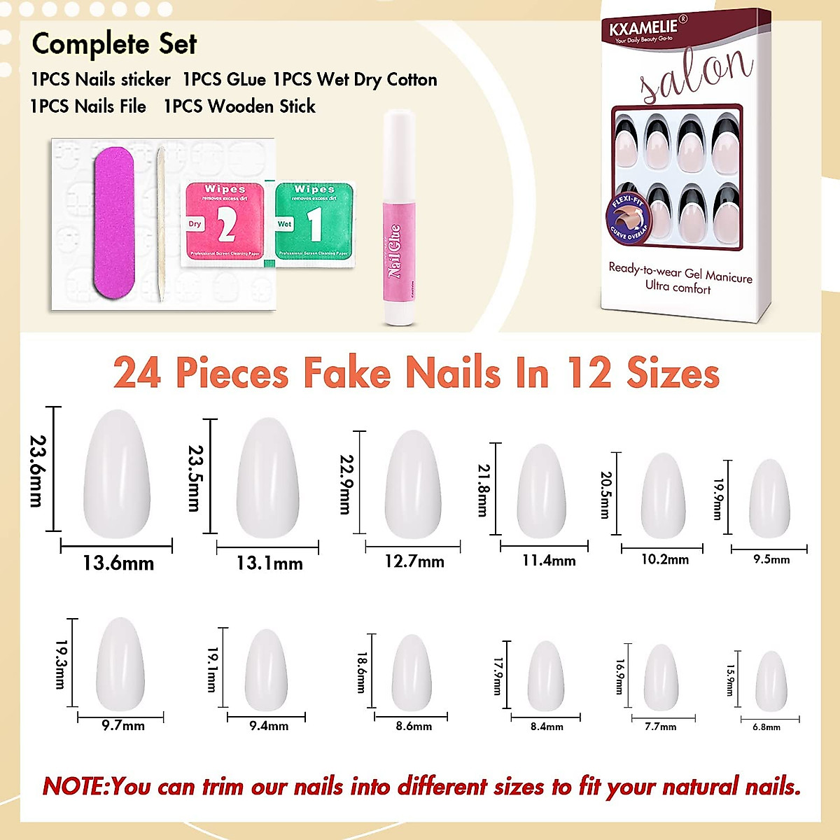 KXAMELIE 384 Pieces Medium Square Press on Nails Colorful Coffin Fake Nails Full Cover Artificial False Nails Tips Kit for Art Salon DIY Nail Gifts for Women Girls,16 Sheets