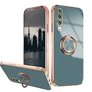Wousunly Compatible with Huawei P30 Case Ring Holder Magnet Green, Huawei P30 Phone Case Silicone Shockproof Plate Luxury Slim Cover (Grey)