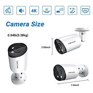 VIKYLIN 4K 8MP Starlight PoE IP Camera, 8MP Bullet PoE Camera with AI Human Vehicle Detection, 2.8mm Lens, Built-in Mic, MicroSD 256GB, WDR, IP67, Blue Iris, NDAA Compliant