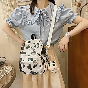 PEXIZUAN Kawaii backpack cow backpack with cute pendants cute small backpack shopping travel small backpack(Cows)