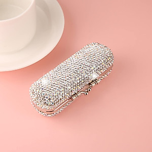 AsAlways Shiny Rhinestone Crystal Portable Lipstick Case with Mirror Portable Bling Diamonds Makeup Cosmetic Storage Holder for Travel Ladies Fashion(Silver)