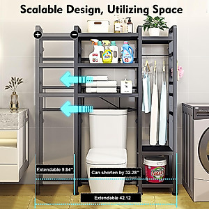 BVBOX Over The Toilet and Washer Storage Shelf, Bathroom Organizer with Adjustable PositionShelf, Bathroom Storage, Width-Adjustable Storage Rack for Restroom, Laundry