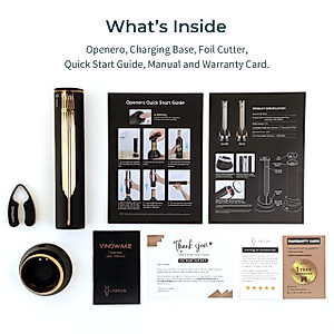 OPENERO Electric Wine Opener — Luxurious Automatic Wine Corkscrew Electric with Charging Base and Steel Foil Cutter, Wine Gifts For Women Men (Gold)