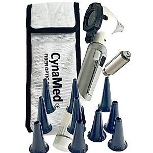 Mini Fiber Optic Otoscope White (Pocket Size) Ent Diagnostic Set with 1 Replacement Bulb Cynamed