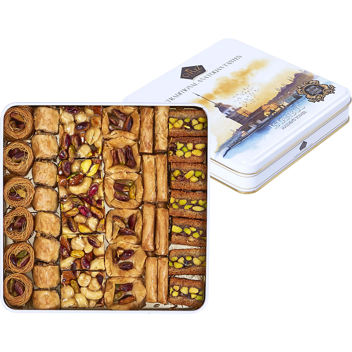 Cerez Pazari Baklava Pastry Gift Box Halal Snacks 1.32lbs ℮ Apprx.45-48 pcs | Turkish Dessert Ideal for Fathers Day Gift