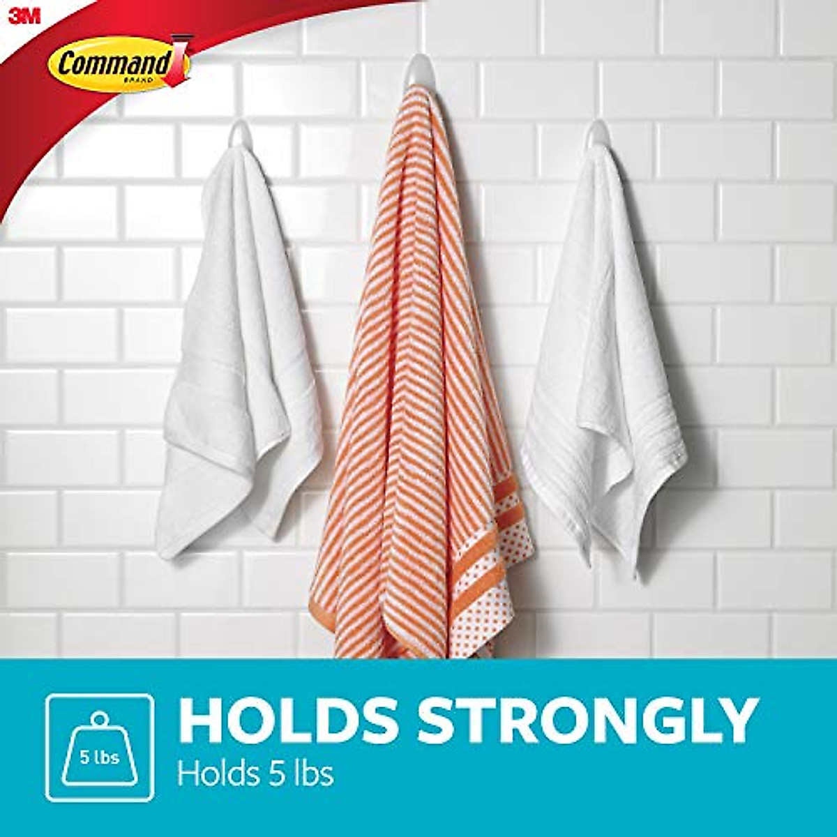 Command BATH17-ES-E 051141958392 Towel, Large, Clear Frosted, 1-Hook, 1 Water-Resistant Strip (BATH17-ES)