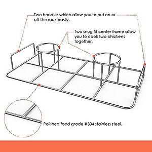 RUSFOL Double Beercan Chicken Rack with a Silicone Oil Brush, Stainless Steel Twin Chicken Stand for Smoker and Grill,Cook 2 Chicken Together