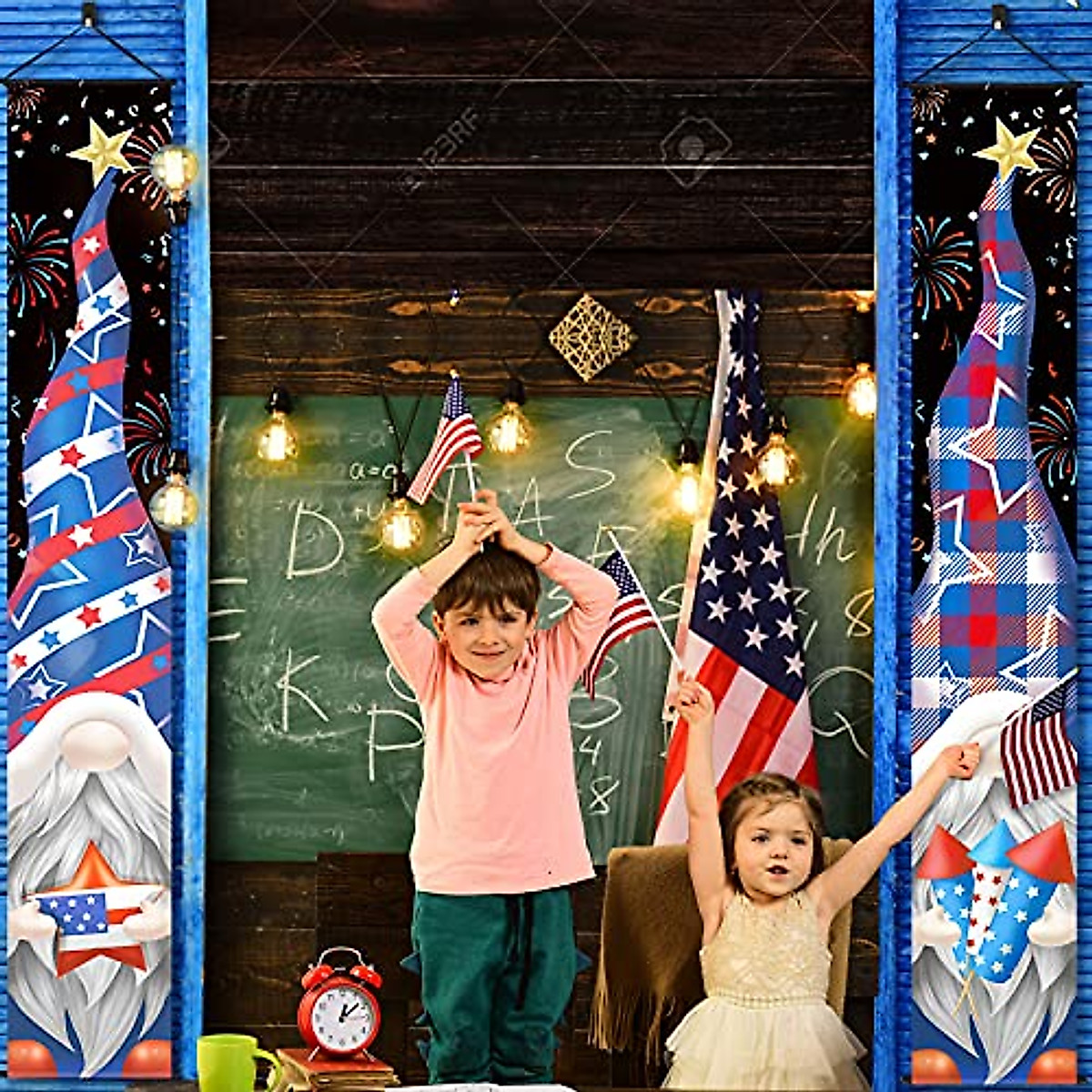 Labor Day Patriotic Banner Decorations Blue Red American Gnome Welcome Banners 4th of July Independence Day Gnomes Porch Signs for Memorial Day Party Home Decorations Party Supplies