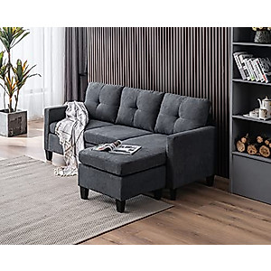 Devion Furniture Enzo Linen Sectional Sofa, Dark Gray