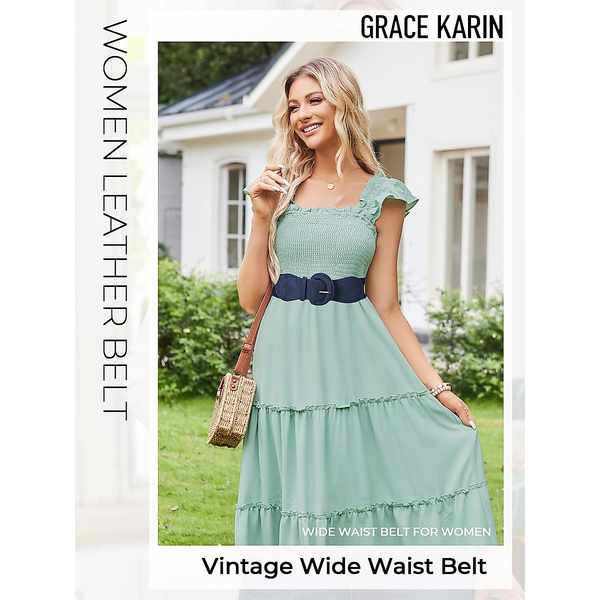 GRACE KARIN Women Wide Elastic Waist Belts Stretchy Suede Dress Belt Ladies Cinch Waistband Navy L