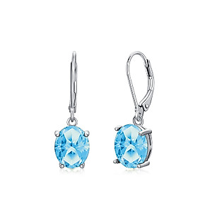 Blue Birthstone Earrings 925 Sterling Silver Created Aquamarine Earrings for Women, Birthday Dangle Earrings for Women