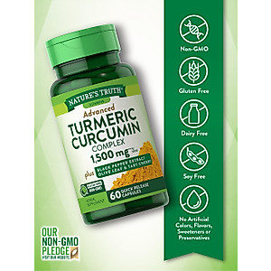 Nature's Truth Turmeric Curcumin 1500 mg | 60 Capsules | with Black Pepper Extract, Olive Leaf & Tart Cherry | Non-GMO, Gluten Free Supplement