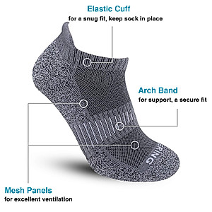BERING Men's Athletic Cushioned Low Cut Ankle Running Socks, Dark Gray, Size 9-12, 6 Pack