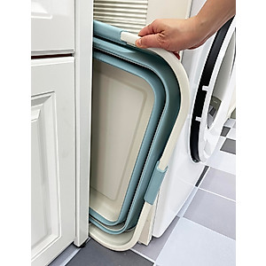 SAMMART 42L (11 gallons) Collapsible Plastic Laundry Basket - Foldable Pop Up Storage Container/Organizer - Portable Washing Tub - Space Saving Hamper/Basket (1, Grey/Sterling Blue)