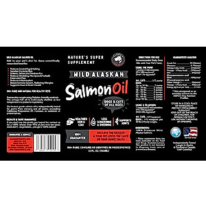 Pure Wild Alaskan Salmon Oil for Dogs & Cats - Relieves Scratching & Joint Pain, Improves Skin, Coat, Immune & Heart Health. All Natural Omega 3 Liquid Food Supplement for Pets. EPA + DHA Fatty Acids