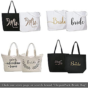 ELEGANTPARK Future The Mrs. EST. 2023 Personalized Bride Tote Wedding Bachelorette Bridal Shower Gifts Large Shoulder Bag White with Champagne Glitter