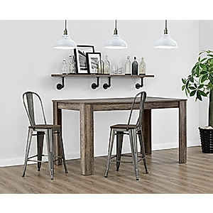 DHP Luxor Counter Stool with Wood Seat and Backrest, 24", Antique Gun Metal