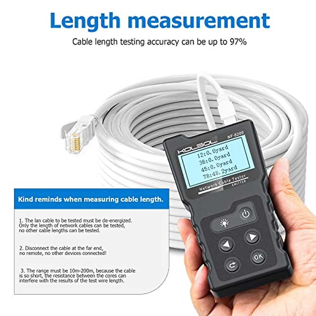 Network Cable Tester, Poe Cable Tester for CAT5e/CAT6/CAT6a, Ethernet Network Tester with NCV, NF-8209 Network Cable Tracker, Test Fault Distance Location and Length Measurement by TDR