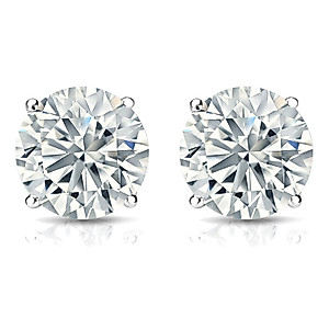 1/4 Carat Diamond Round Stud Earrings in 14k White Gold (I1-I2, cttw) 4-Prong Basket Screw Back by Diamond Wish