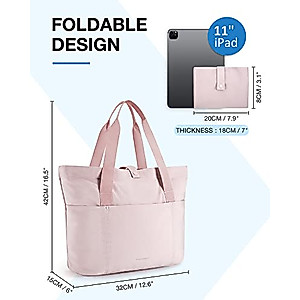 BAGSMART Tote Bag for Women, Foldable Tote Bag With Zipper Large Shoulder Bag Top Handle Handbag for Travel, Work (Pink)