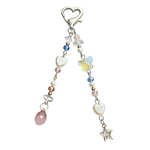 QqzsJewls Cute Kawaii Preppy Pink Keychain Accessories for Women Aesthetic Backpack Saddle Bag Charm Graduation Keychain Butterfly Star Heart Keychain Accessories Back to School