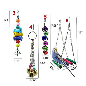 Gizhome Parrot Toys for Birds, 7 Packs Bird Swing Chewing Hanging Perches with Bells Toys Suitable for Small Parakeets, Cockatiel, Conures,Finches,Budgie,Macaws, Parrots and Other Love Birds