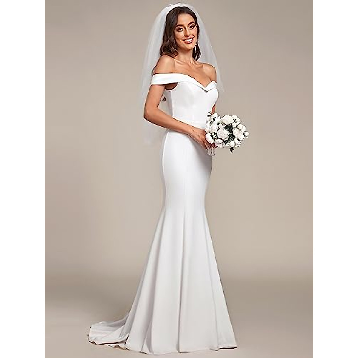 Ever-Pretty Women's Off-Shoulder Mermaid Sweep Train Long Wedding Dresses for Bride White US4
