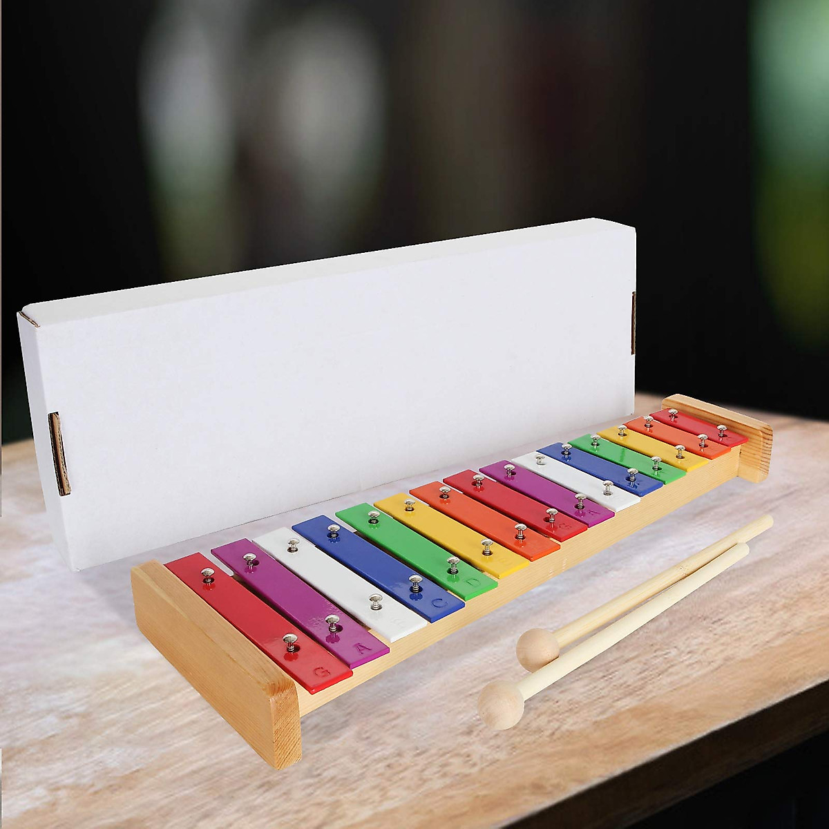 15 Note Toddler Xylophone Multi-Colored Metal Bars Glockenspiel Resonator Bells with 2pcs Mallets
