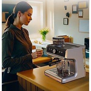 SPORTY&FIT Semi-Automatic Espresso Machine With Grinder, 20 Bar Espresso Maker Coffee Machine Cappuccino Machine with Milk Frother & 95oz Removable Water Tank for Home Office (Light Grey)