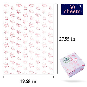 MR FIVE 30 Sheets White with Metallic Pink Thank You Tissue Paper Bulk,20" x 28",Pink Thank You Tissue Paper for Packaging,Gift Bags,Pink Gift Wrapping Tissue for Graduation,Birthday,Thanksgiving