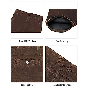 Alimens & Gentle Men's Corduroy Straight Fit Flat Front Casual Pant-Brown 02, 38W x 30L