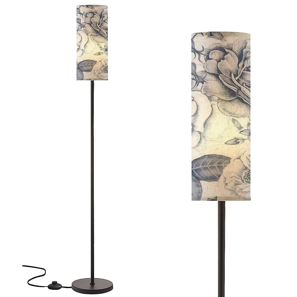 RZNTJHUINA Modern Standing Lamps for Fabrics Textiles Roses Peonies Anemones bluebells Retro Minimalist Floor Lamp Metal Pole Lamp with Linen Lampshade for Bedroom Living Room Office Nursery Reading