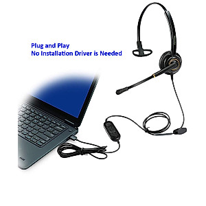 USB Headset with Microphone Noise Cancelling for PC, Computer Laptop Headphone with Mic In-Line Control for Office Softphones Teams Business Skype Zoom Conference Calls Online Course Voice Recognition