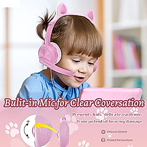 AKZ CN COM Kids Headphones, Cat Ear Headphones with Microphone for Children Boys & Girls, Wired Headset with 3.5mm Jack for Online Learning, Home, Chromebook, Travel, Tablet