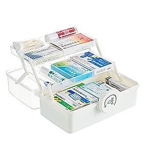 Sooyee Plastic Storage Box with 3-Tier Fold Tray,Tool Organizer Portable Handled Case,Portable Lockable Container for Arts, Crafts,Cosmetic, Sewing, Toy, Washi Tape, Legom,Clear/White